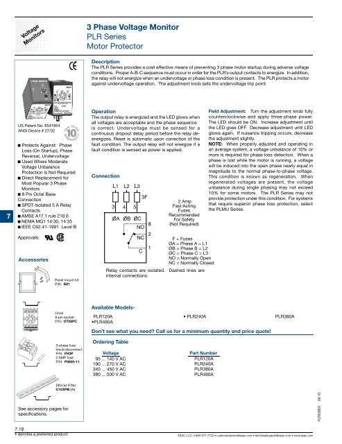 3 Phase Voltage Monitor PLR Series Motor Protector - SSAC