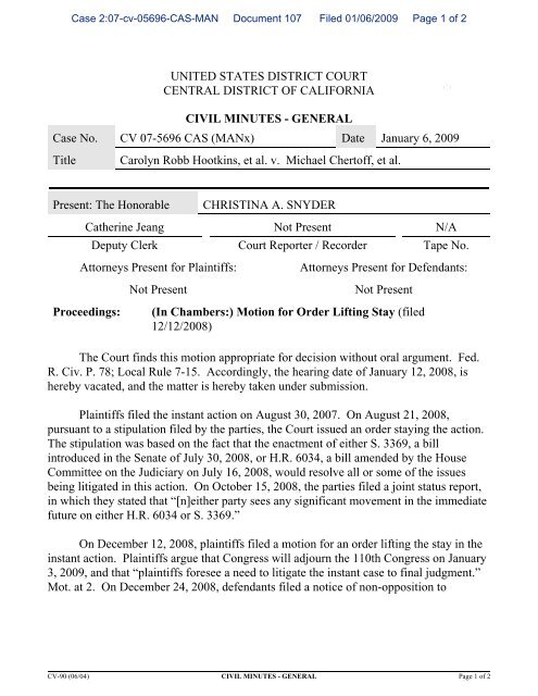 GRANTS Plaintiffs Motion to Lift Stay