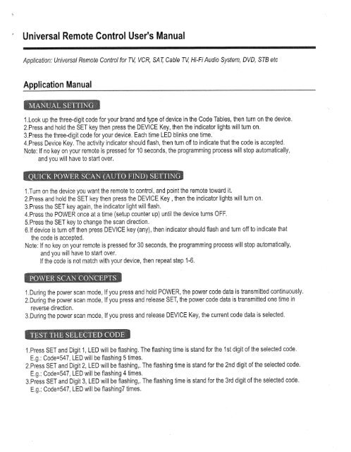 Universal Remote Control User Manual