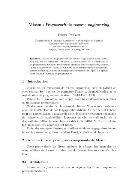 Miasm : Framework de reverse engineering - Sstic