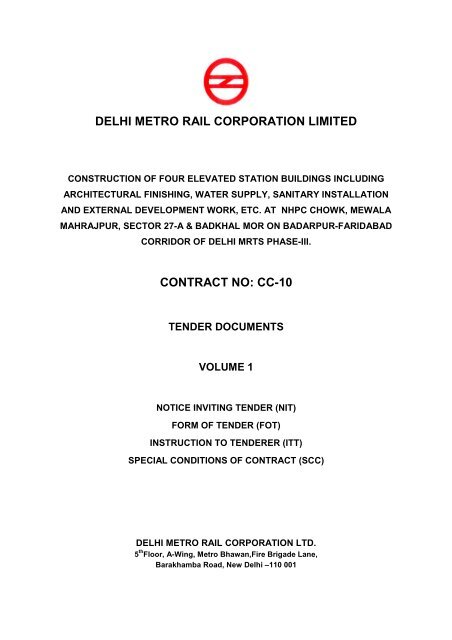 DELHI METRO RAIL CORPORATION LIMITED CONTRACT NO: CC ... DELHI METRO RAIL CORPORATION LIMITED CONTRACT NO: CC ...