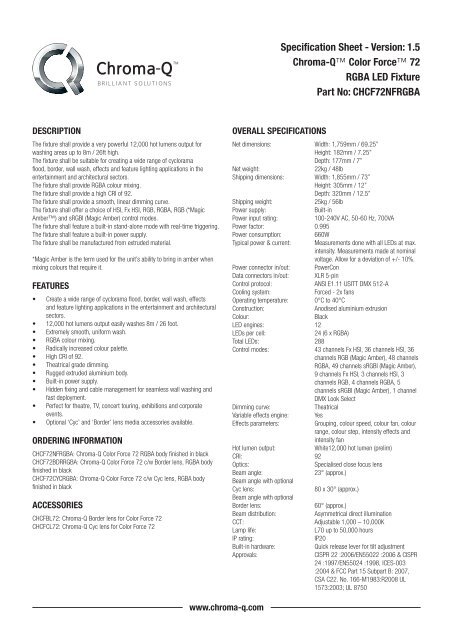 Color Force 72 Spec Sheet - AC Lighting Inc.