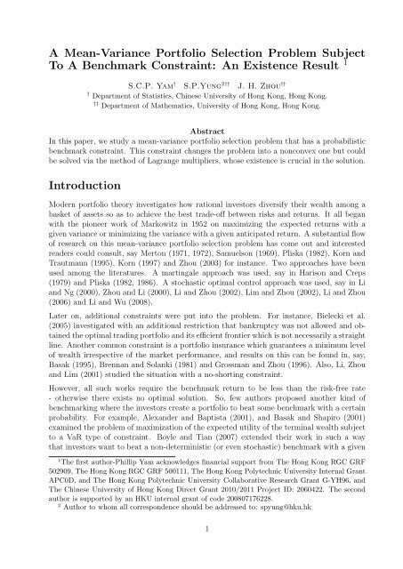 A Mean Variance Portfolio Selection Problem Subject To A