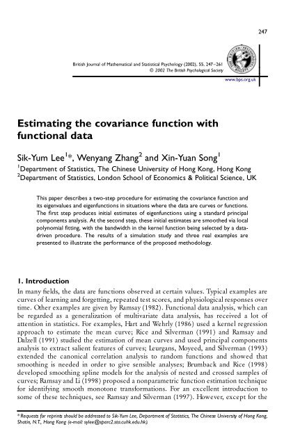 Estimating The Covariance Function With Functional Data Statistics