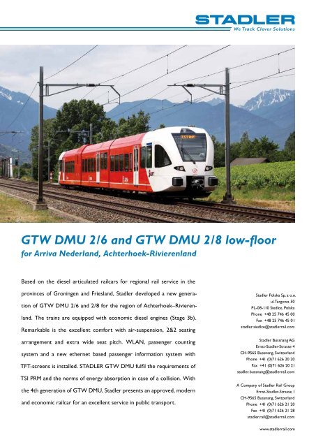 GTW DMU 2/6 and GTW DMU 2/8 low-floor for Arriva ... - Stadler GTW DMU 2/6 and GTW DMU 2/8 low-floor for Arriva ... - Stadler
