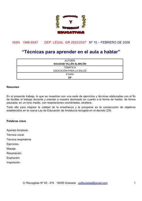 “Técnicas para aprender en el aula a hablar” - Csi-F