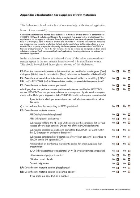 Appendix 3 Declaration For Suppliers Of Raw Materials This