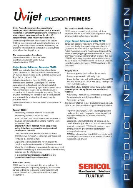 Uvijet Fusion Primers ZE680 ZE700 ZE720 - Fujifilm Sericol India