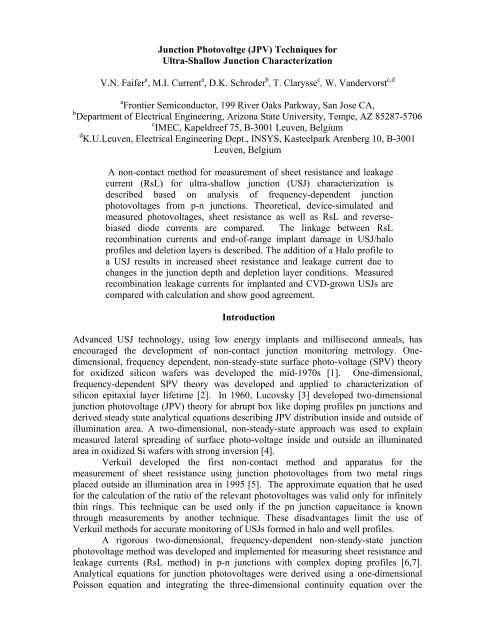 Junction Photovoltge (JPV) Techniques for Ultra-Shallow Junction ...