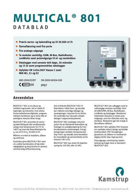 multicalÂ® 801 datablad - Kamstrup A/S