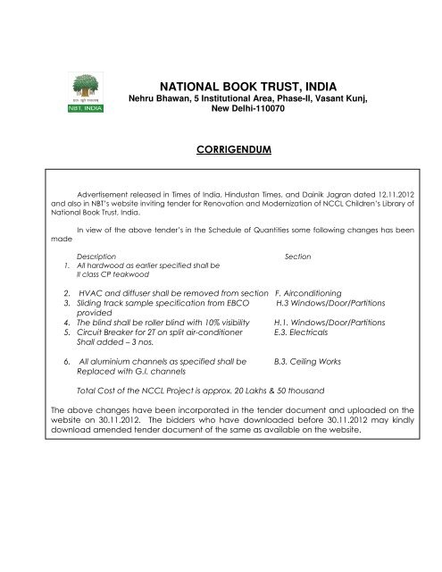 corrigendum - National Book Trust India