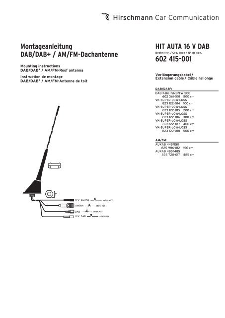 HIT AUTA 16 V DAB - Hirschmann Car Communication
