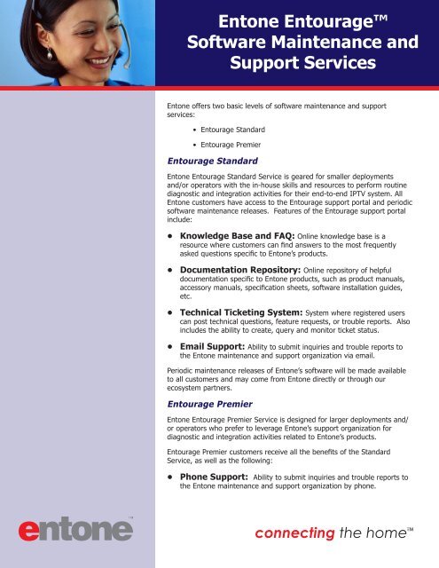 Entone Entourageâ ¢ Software Maintenance and Support Services