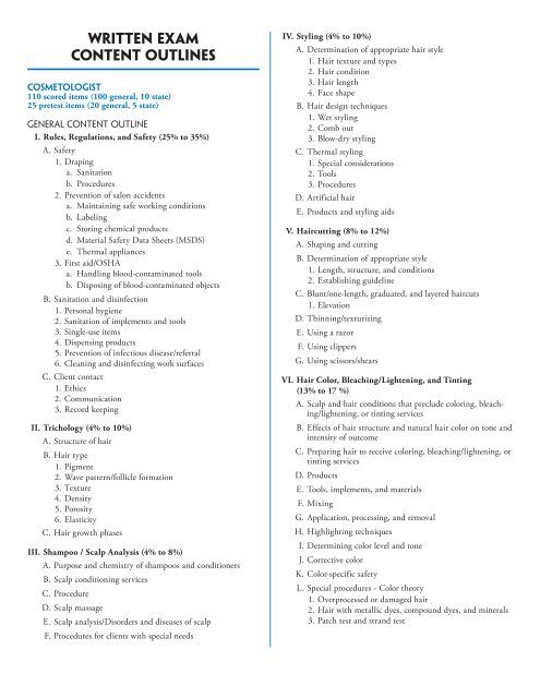 written exam Content outlines