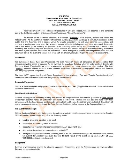 Caterer and Vendor Rules and Procedures - California Academy of ...