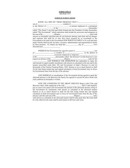 FORM GFR 21 (See Rule 131) FORM OF SURETY BOND KNOW ...