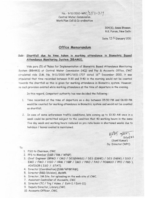 Office Memorandum - Central Water Commission