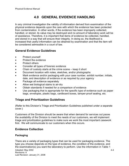 Physical Evidence Manual
