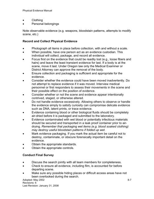 Physical Evidence Manual