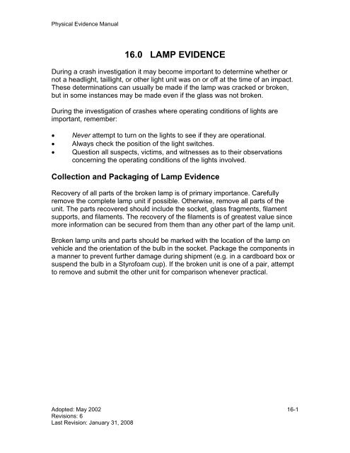 Physical Evidence Manual