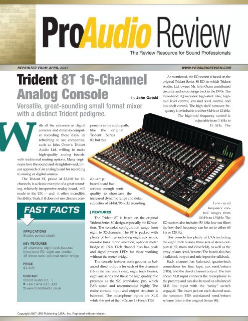 Trident 8T 16-Channel Analog Console