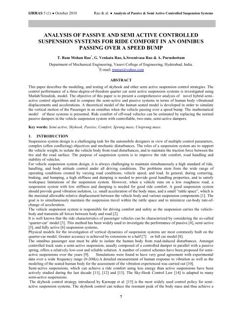 Comparison between Passive and Semi Active Controlled Suspension