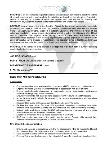 INTERSOS is an independent non-profit humanitarian organization ...