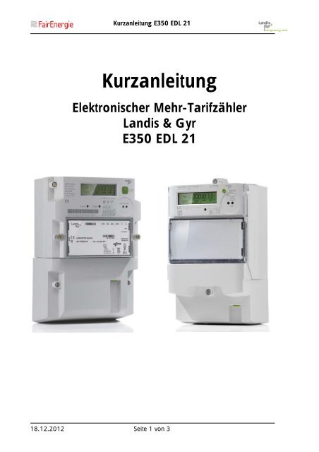 Kurzanleitung Landis & Gyr E350 EDL 21