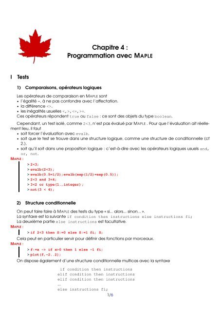 Chapitre 4 : Programmation avec MAPLE