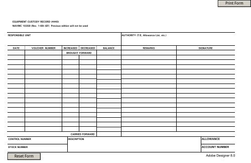 EQUIPMENT CUSTODY RECORD