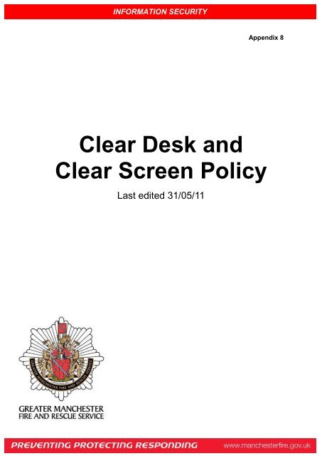 Clear Desk and Clear Screen Policy - Greater Manchester Fire and ...