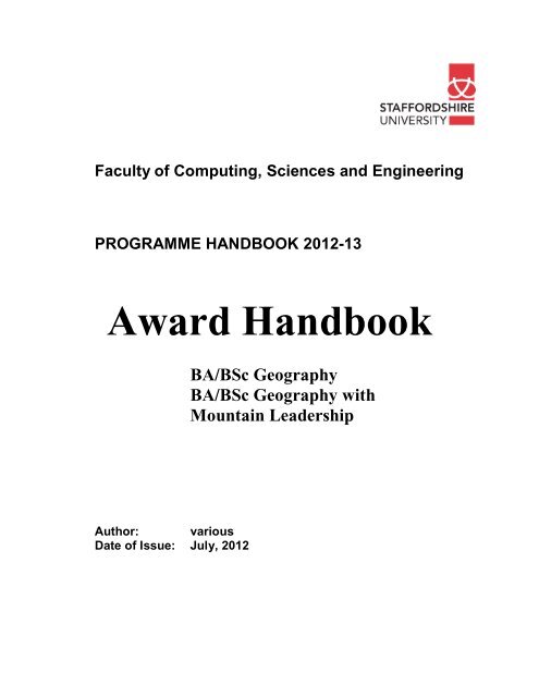 BA/BSc HONS GEOGRAPHY - Staffordshire University