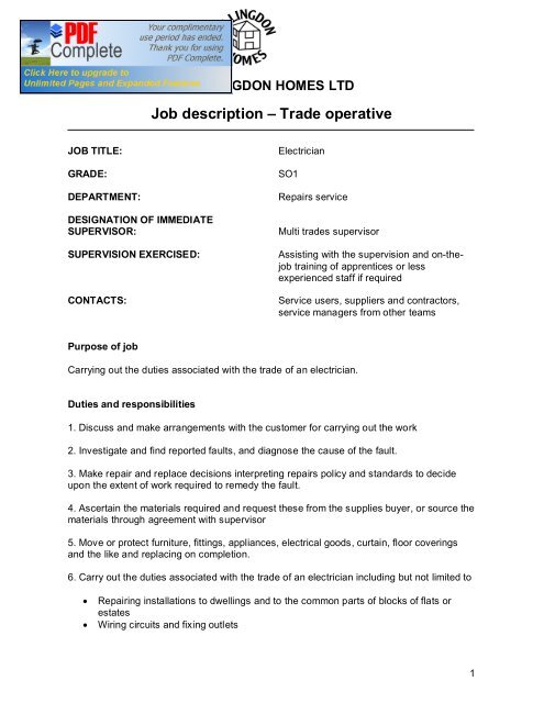 Job description â Trade operative