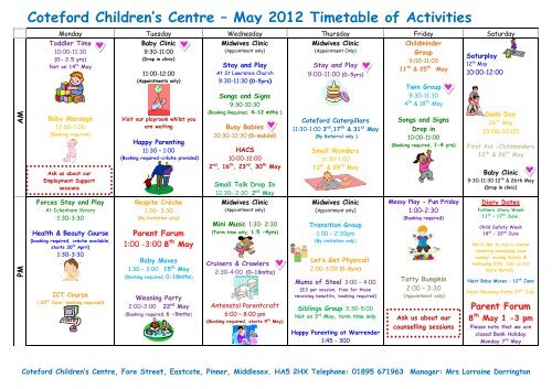 Coteford Children's Centre â May 2012 Timetable of Activities