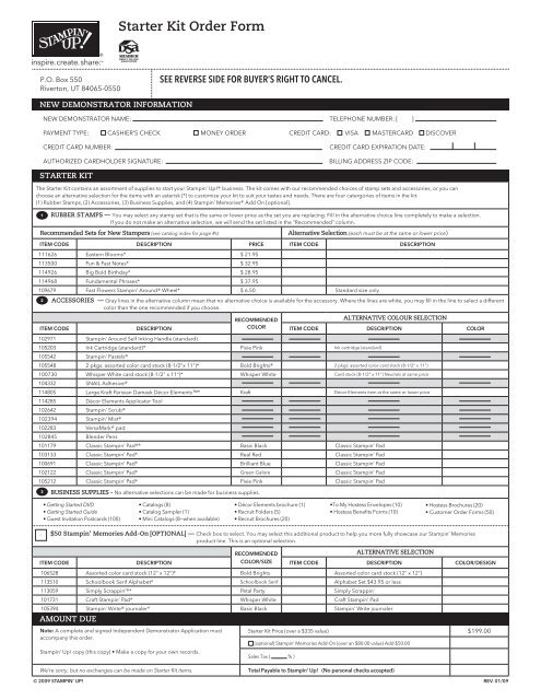 Starter Kit Order Form