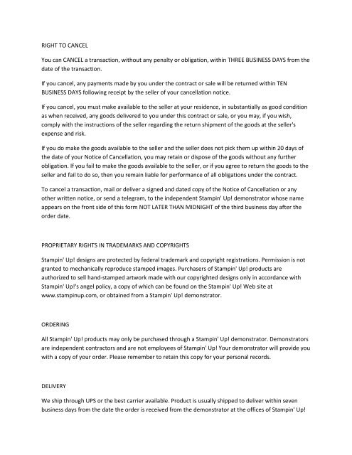 Return Policy - Stampin' Up!