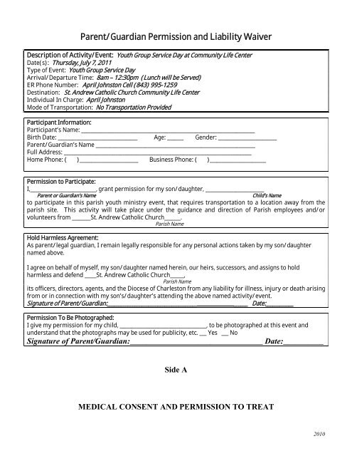 Parent/Guardian Permission and Liability Waiver - St. Andrew ...