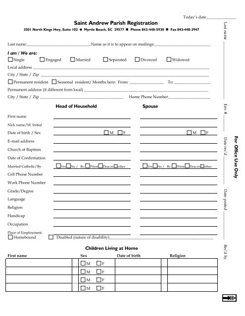 Parish Registration Form - St. Andrew Catholic Church