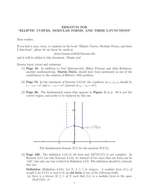Erratum For Elliptic Curves Modular Forms And Their L Functions