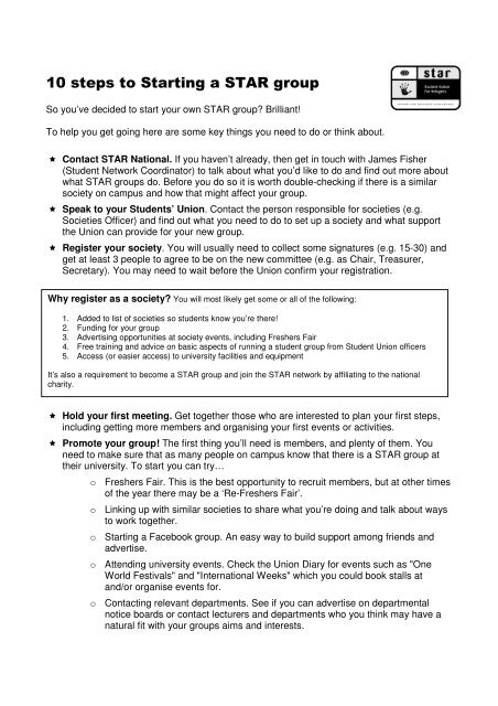 10 steps to Starting a STAR group - Student Action for Refugees