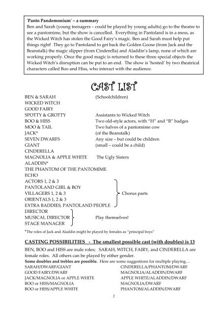 1 Panto Pandemonium cast list - Starshine Music