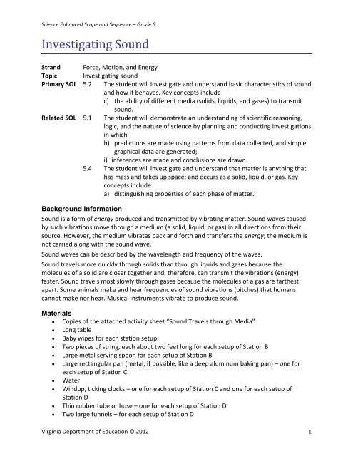 Investigating Sound - Virginia Department of Education