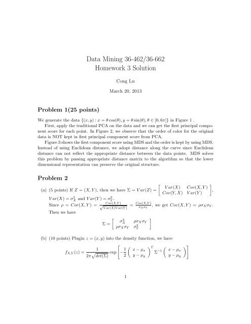 Data Mining 36-462/36-662 Homework 3 Solution