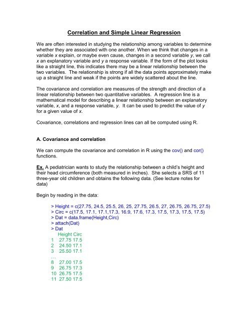 Correlation and Simple Linear Regression Correlation and Simple Linear Regression