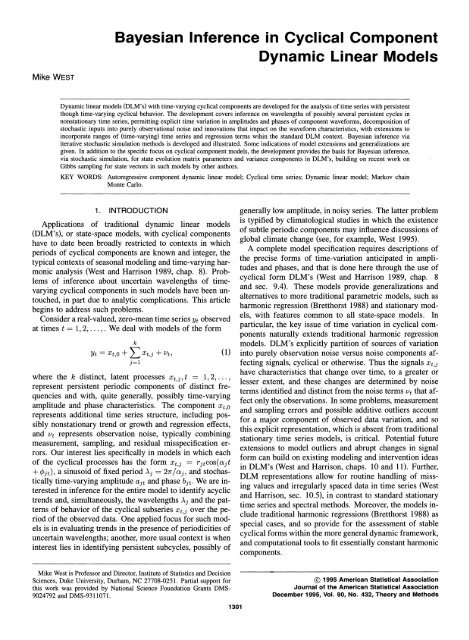 Bayesian Inference In Cyclical Component Dynamic Linear Models