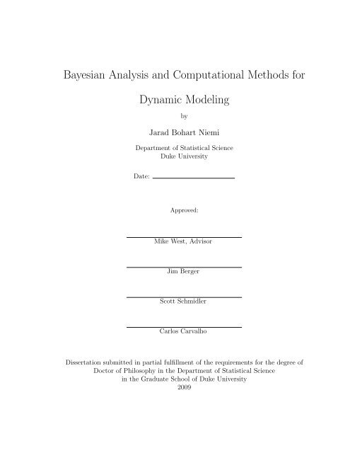 Bayesian Analysis And Computational Methods For Dynamic Modeling