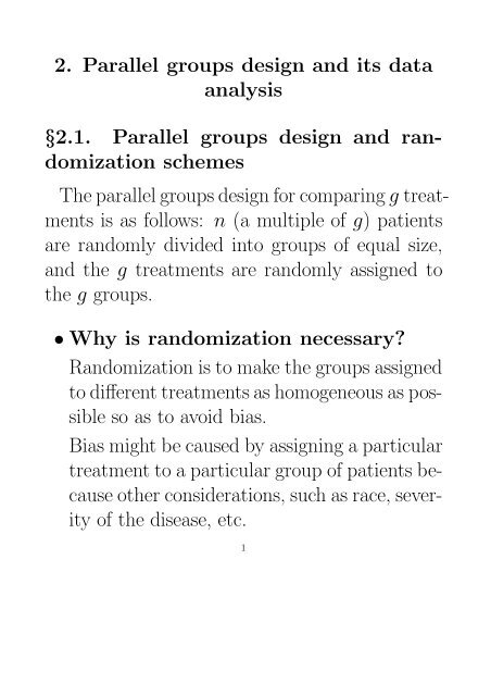 2. Parallel groups design and its data analysis Â§2.1. Parallel groups ...