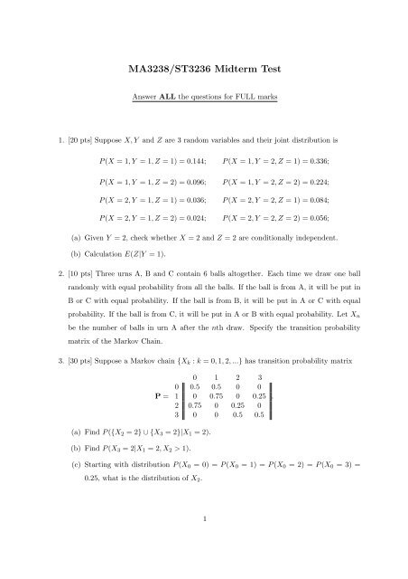 MA3238/ST3236 Midterm Test