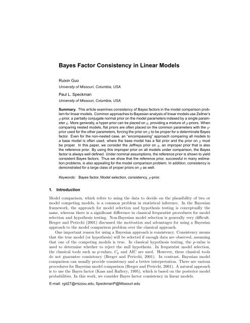 Bayes Factor Consistency In Linear Models