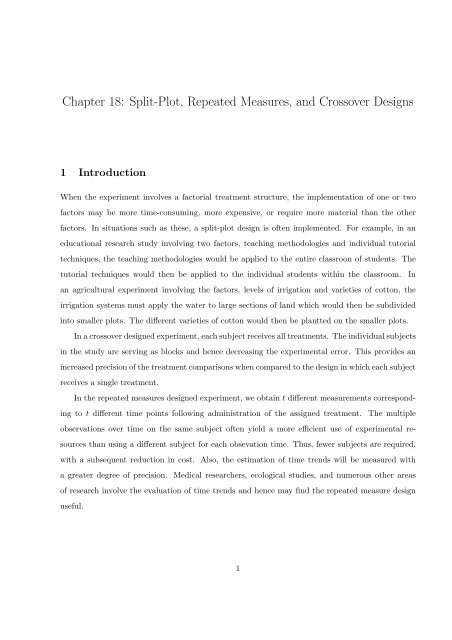 Chapter 18: Split-Plot, Repeated Measures, and Crossover Designs